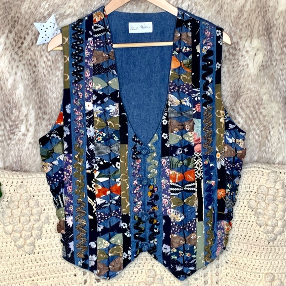 Vintage | Jackets & Coats | Vintage Soul Mates Patchwork Denim Vest ...